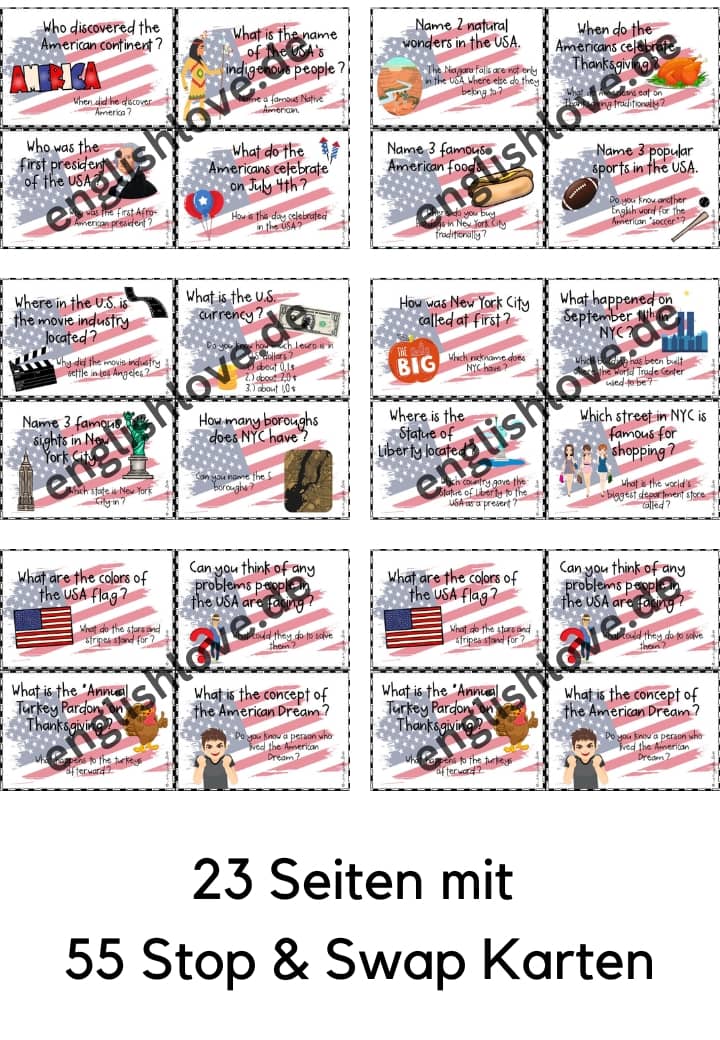 USA Stop & Swap - 55 Speaking Cards für den Englischunterricht ...