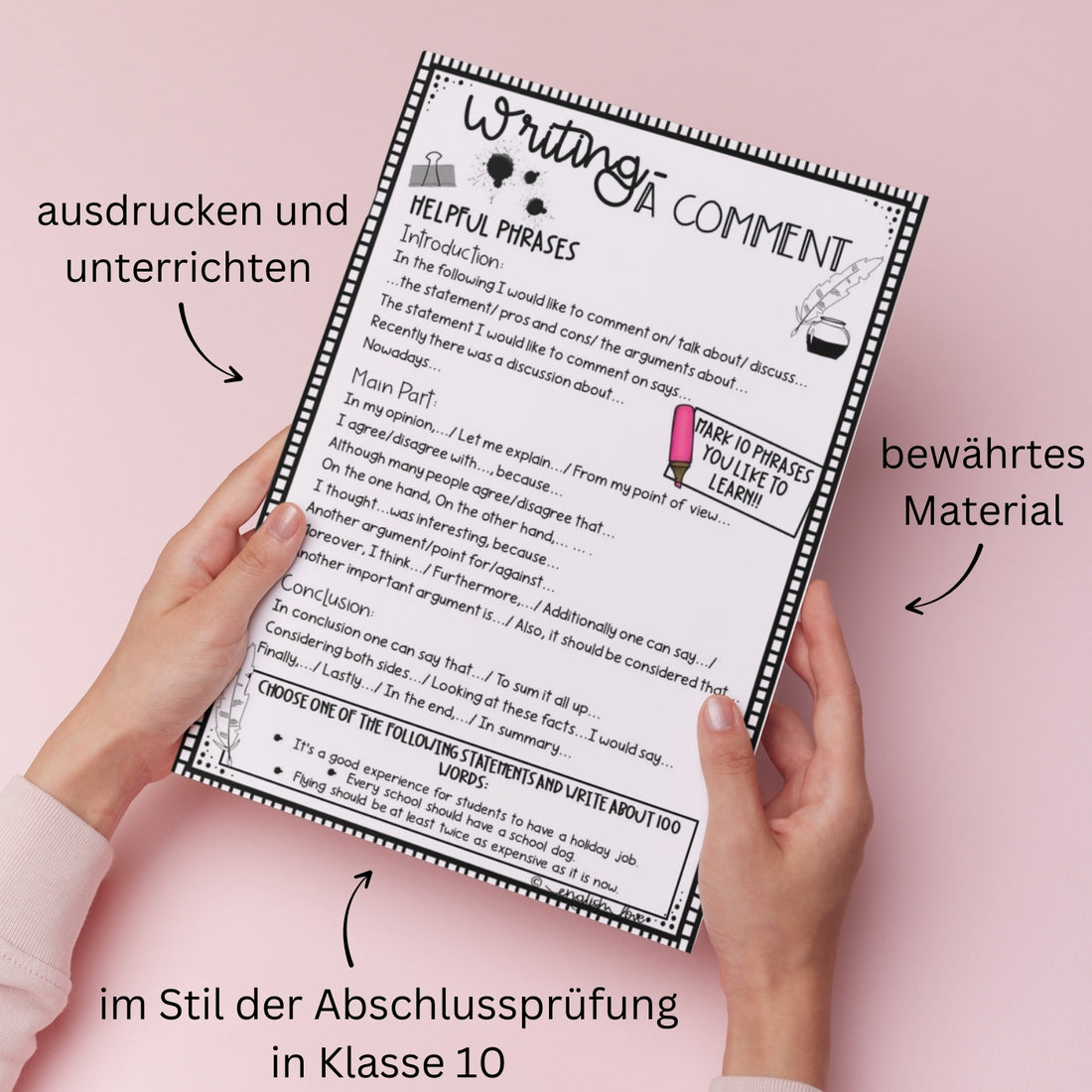 Englischunterricht: Writing a comment – englishlove